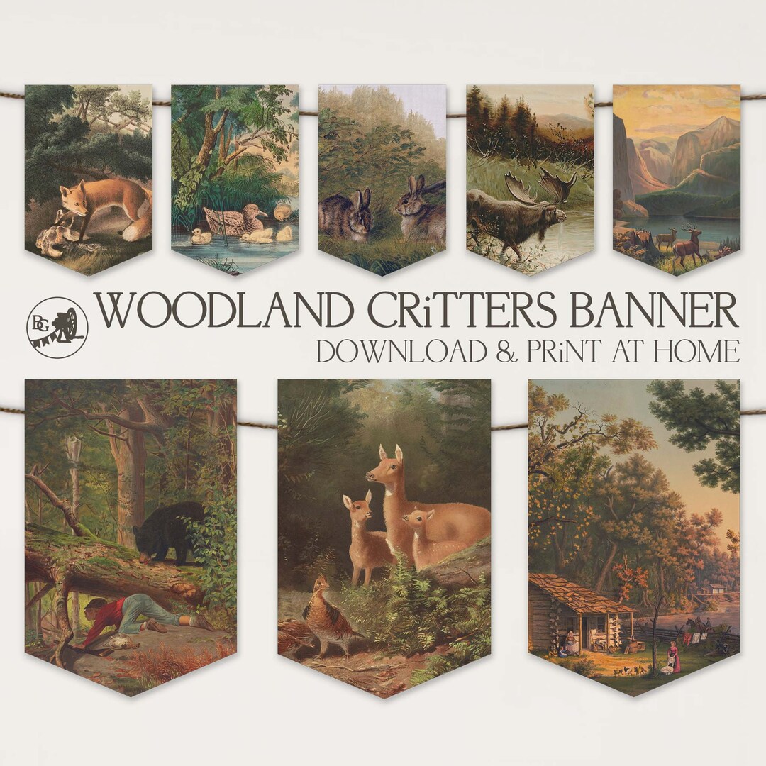 Woodland Animals Party Banner PRINTABLE Bunting Flags | Vintage ...