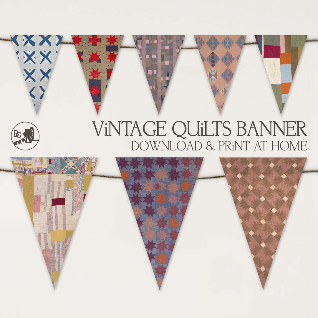 Vintage Quilts PRINTABLE Banner | Antique Quilts Bunting Flags Nursery ...