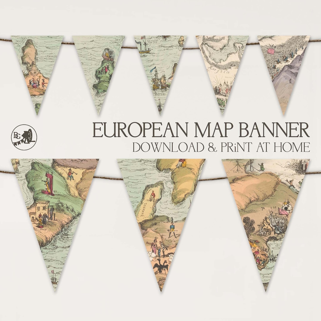 Vintage European Map Banner | Antique Map of Europe | PRINTABLE Bunting ...