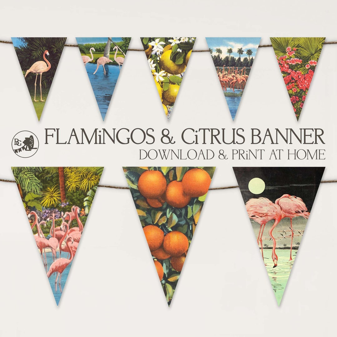 Vintage Flamingo PRINTABLE Party Banner | Tropical Party Bunting Banner ...