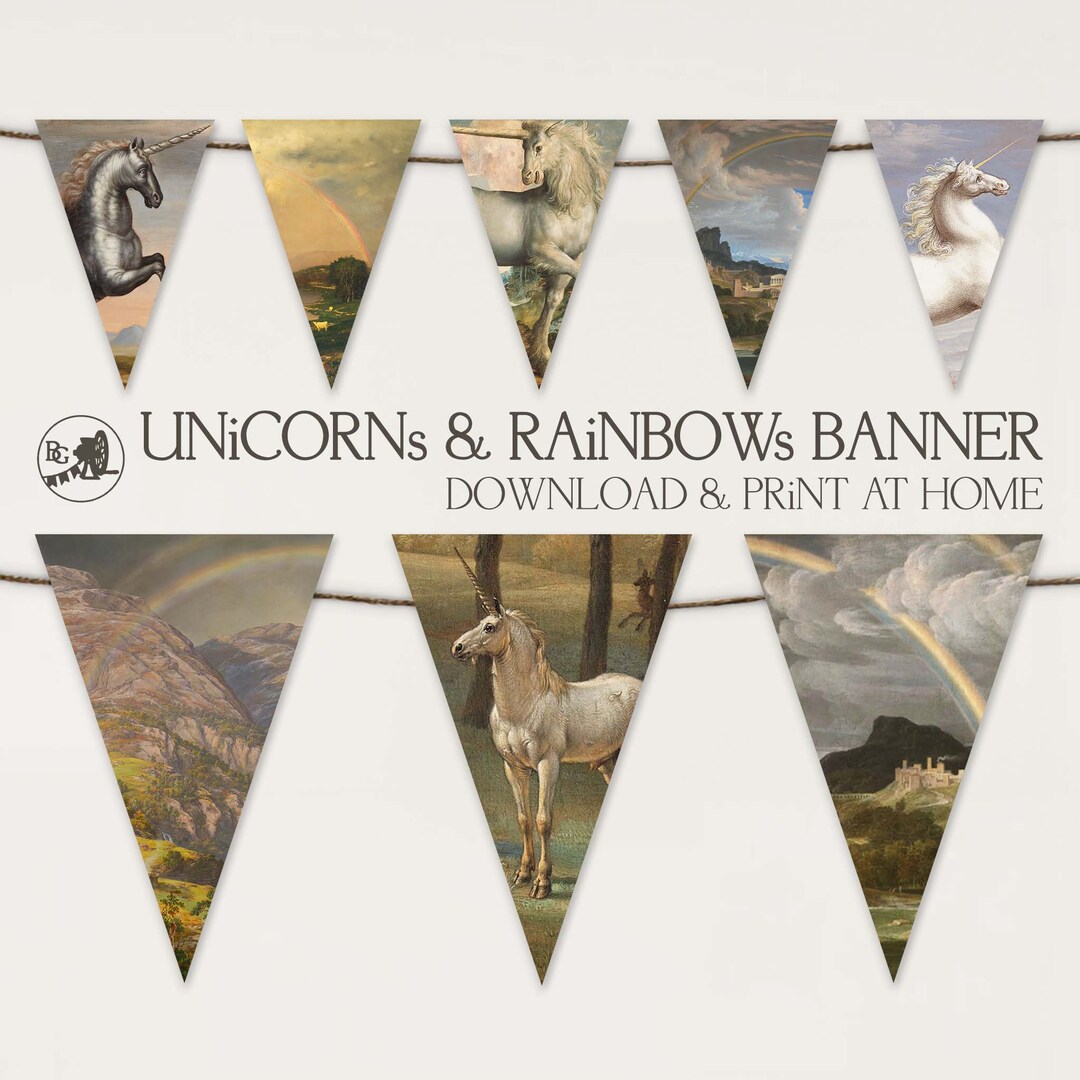 Unicorns & Rainbows Party Banner PRINTABLE Bunting Flags | Vintage ...