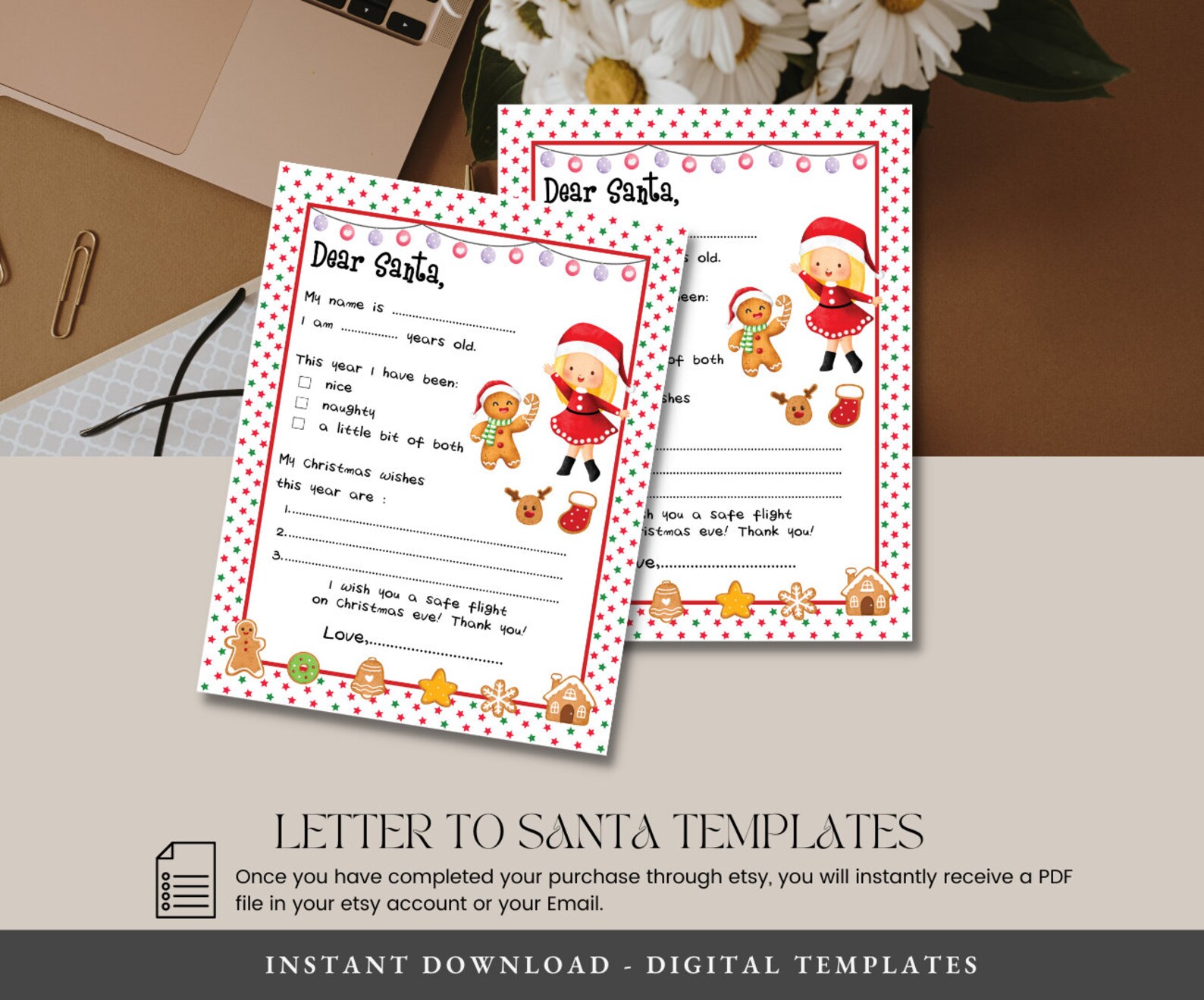 Kids Wish List Letter for Christmas Printable, Kids Letter to Santa ...