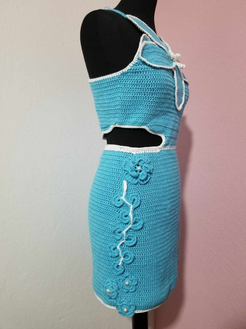 Aqua Bloom Crochet Cut-out Dress - Etsy