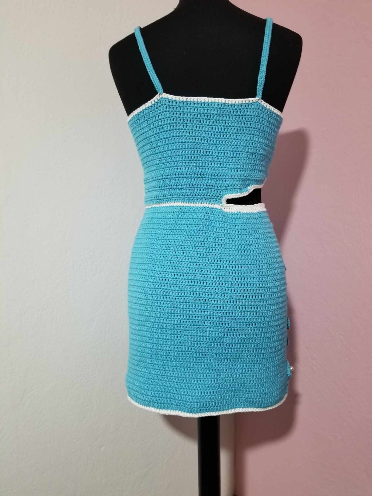 Aqua Bloom Crochet Cut-out Dress - Etsy