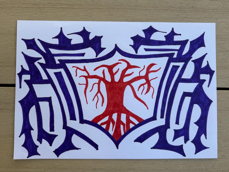 Hand Drawn Blue and Red Tree of Life Abstract Artwork - Etsy