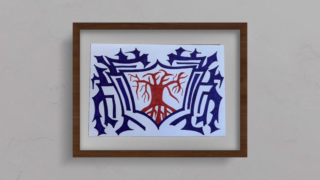 Hand Drawn Blue and Red Tree of Life Abstract Artwork - Etsy