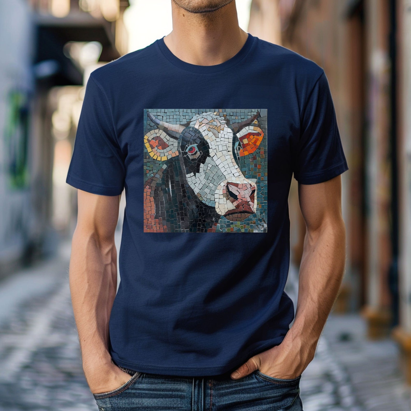 Cow Moosaic Art Shirt, Cow Lover, Animals, Cow Art Painting Design, Cow ...