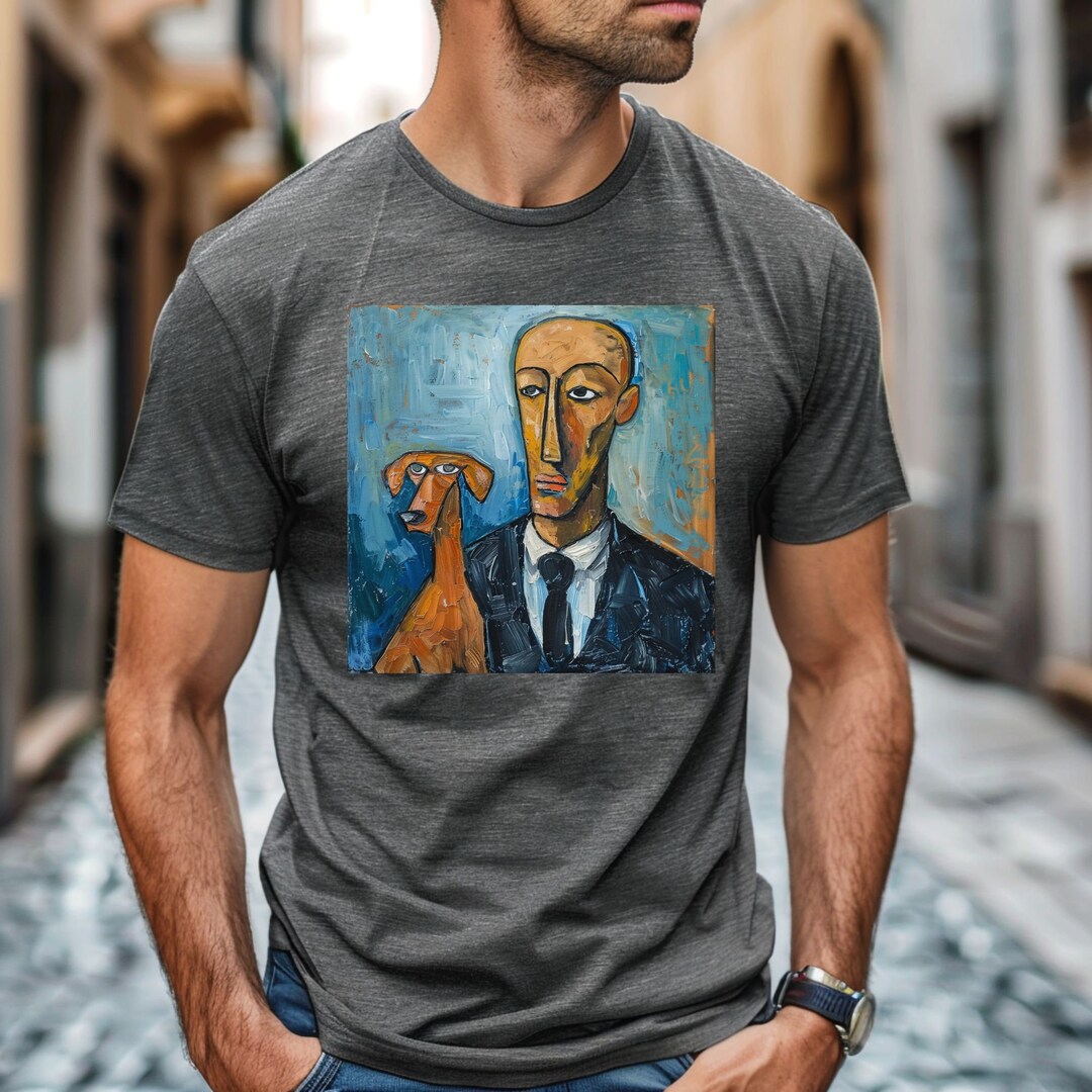 Man With Dog Abstract Art Shirt, Dog Graphic Design, Abstract Tee, Dog ...