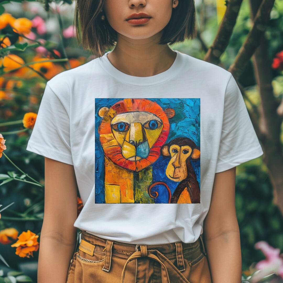 Lion and Monkey Abstract Art Shirt, Wild Animals, Abstract Graphic ...