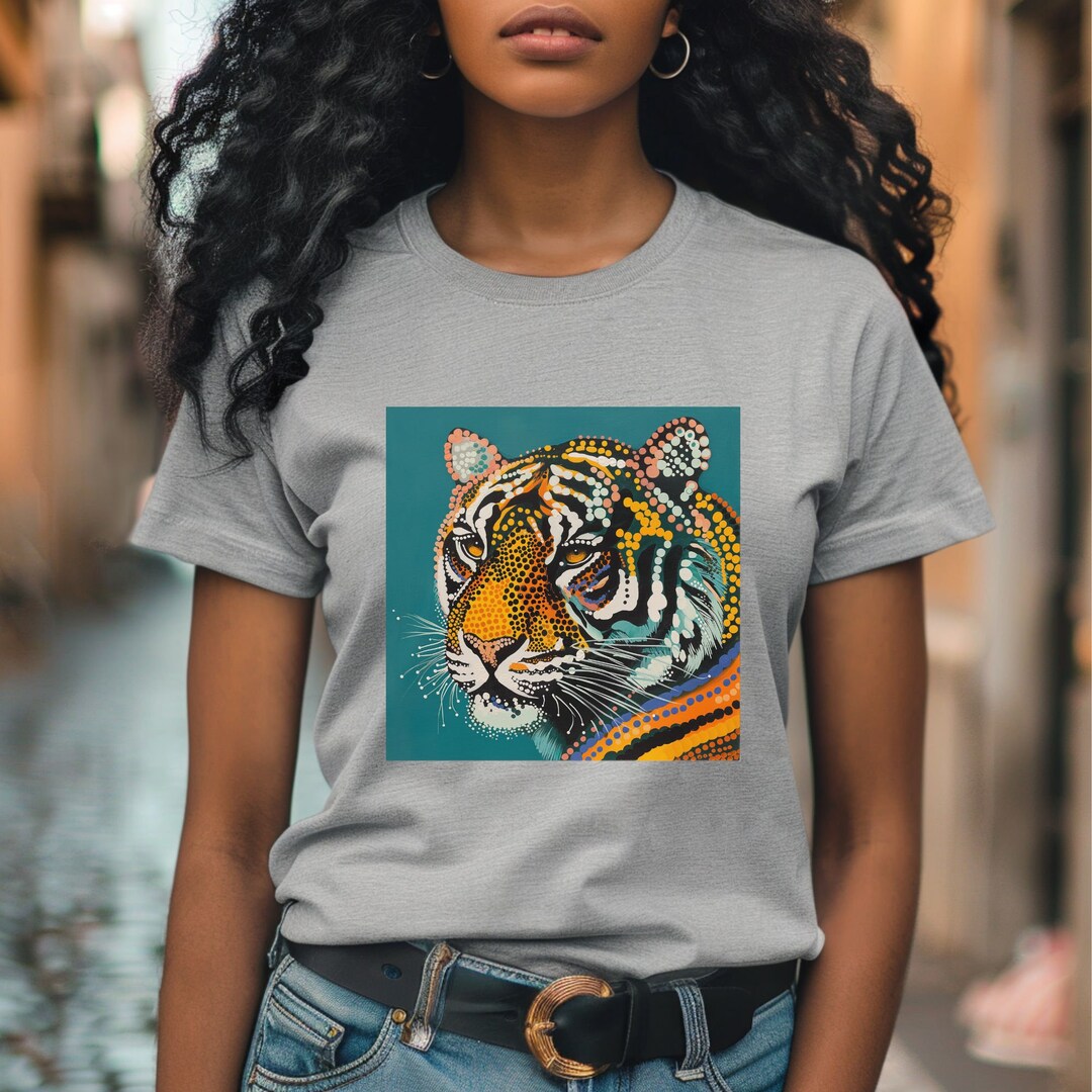 Tiger Dotted Art Shirt, Adorable Wildlife Shirt, Unique Animal Print ...
