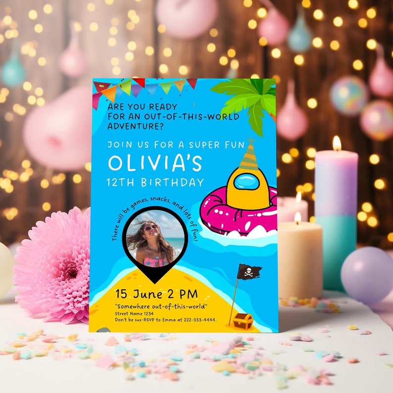 Amoung Us Theme Birthday Invitation Personalized Kids Party Invite ...