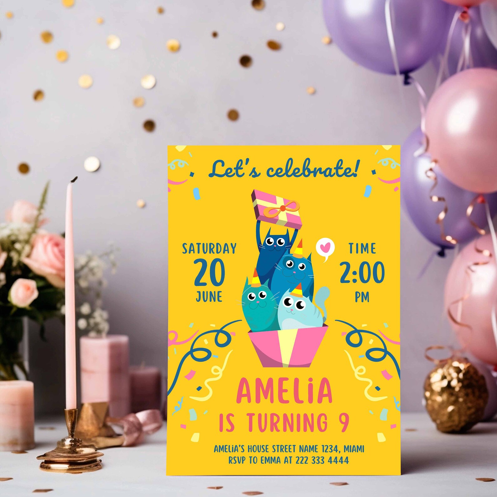 Meow-velous Birthday Cat Themed Invitation for Your Special Day Kitty ...