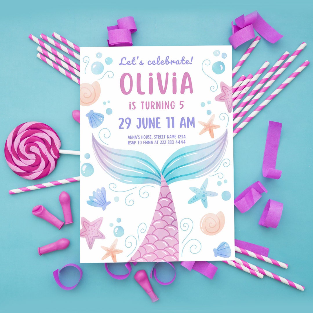 Sparkling Mermaid Birthday Party Invitation Underwater Theme Invite ...