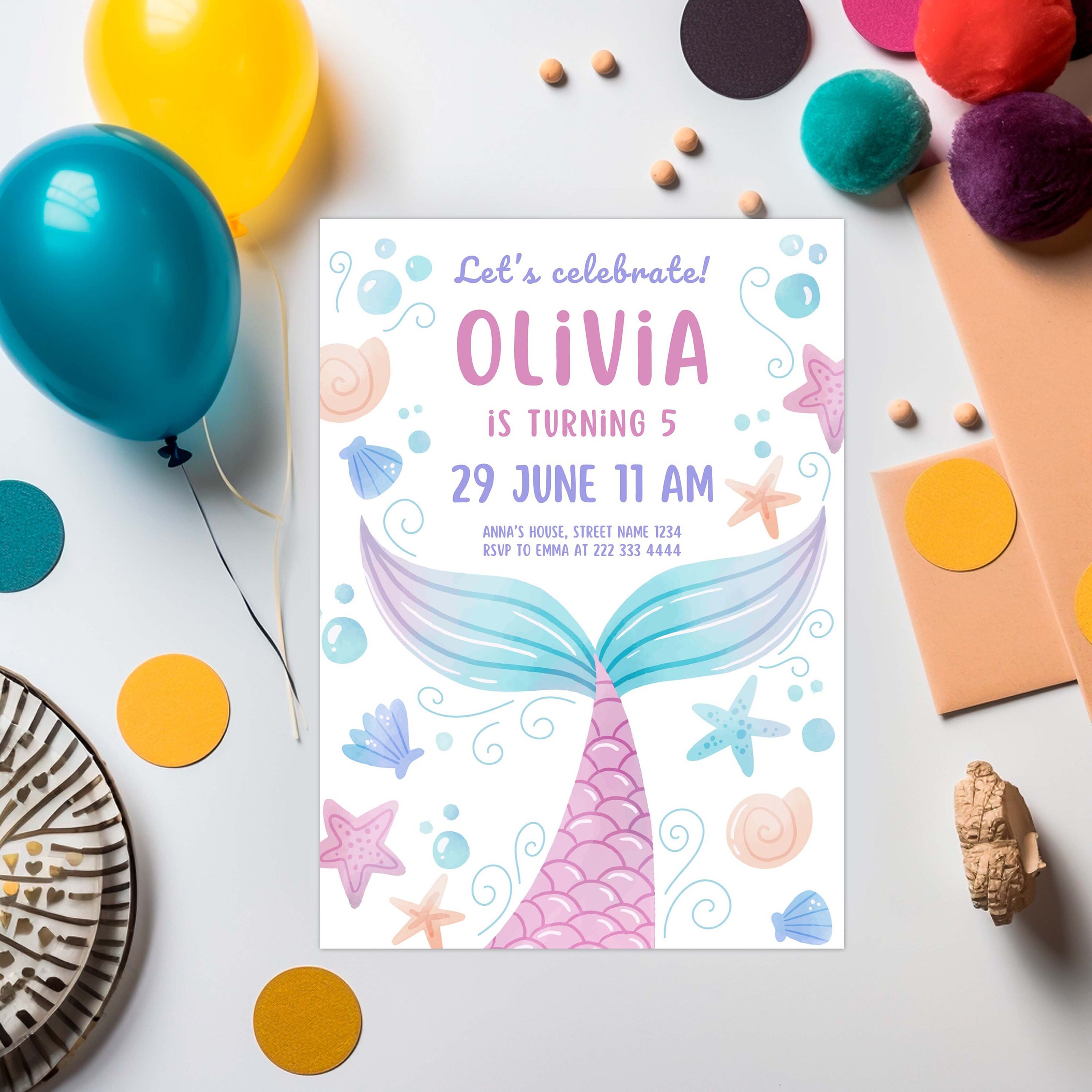 Sparkling Mermaid Birthday Party Invitation Underwater Theme Invite ...