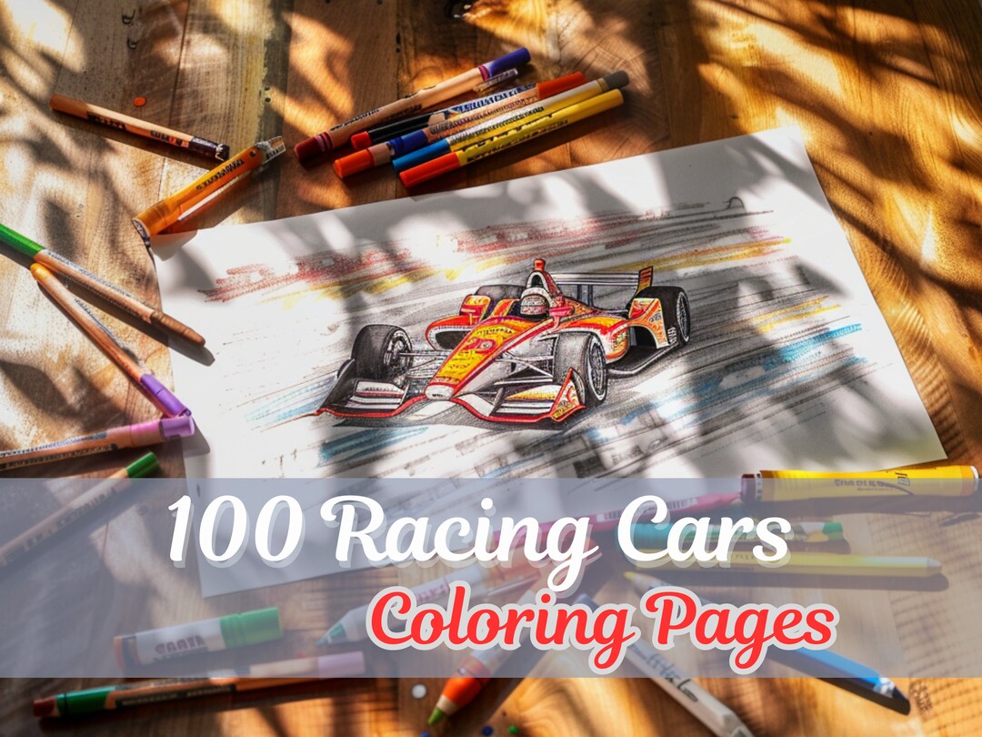 100 Racing Cars Coloring Pages, A Coloring Book for Car Lovers, Digital ...