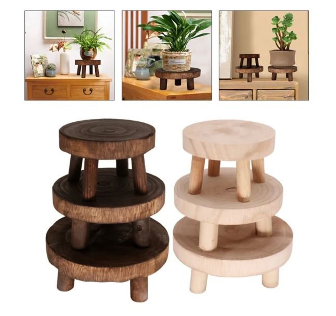 Solid Wood Round Bench Flower Pot Holder Plant and Succulent - Etsy