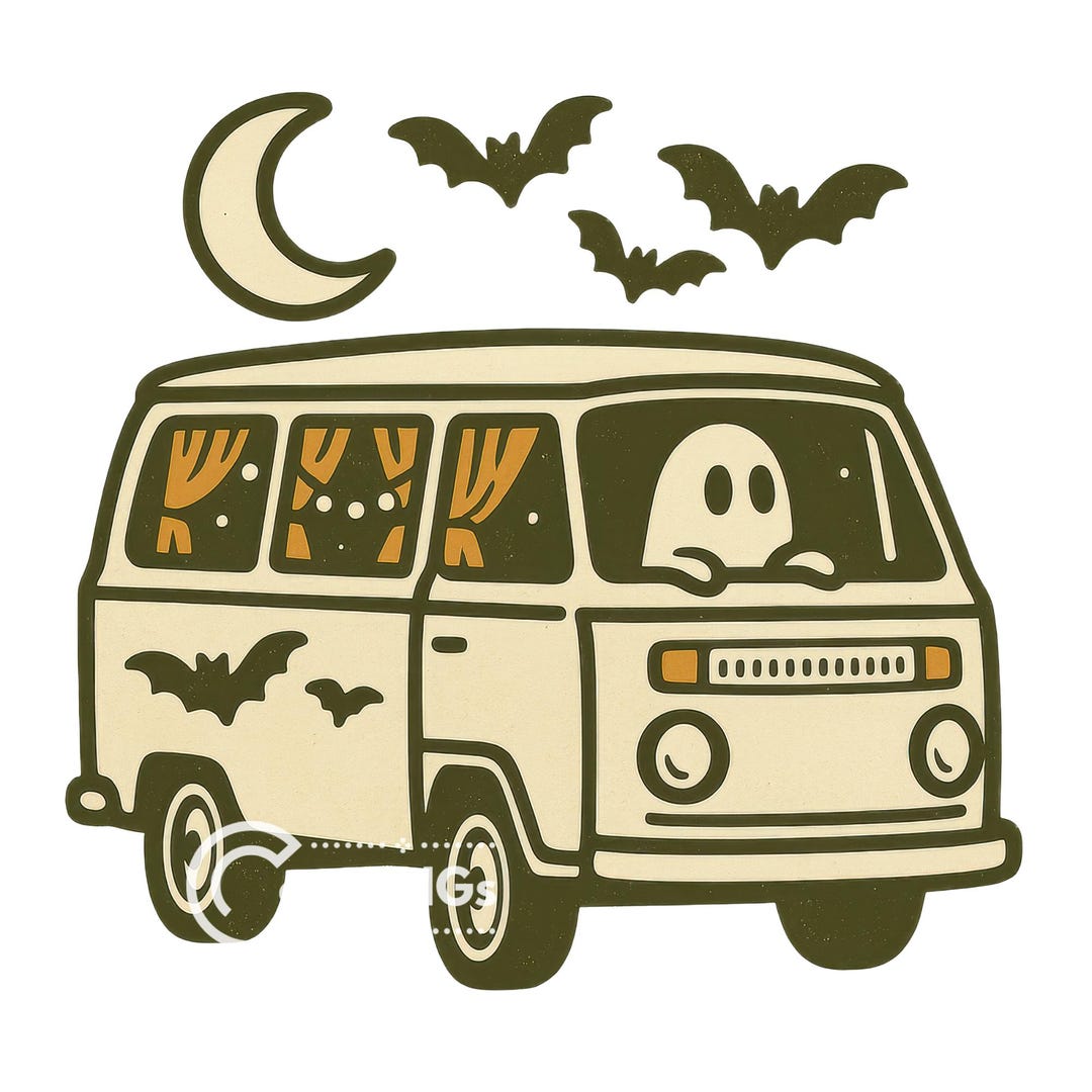 Spooky Camper Van Ghost PNG | Retro Halloween Bus Clipart for Stickers ...