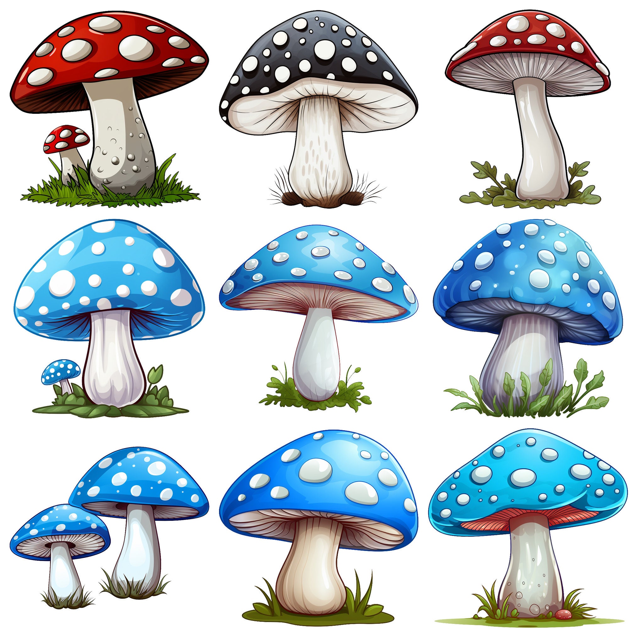 50 Cute Mushroom Clipart Bundle Set PNG, Transparent, Digital ...