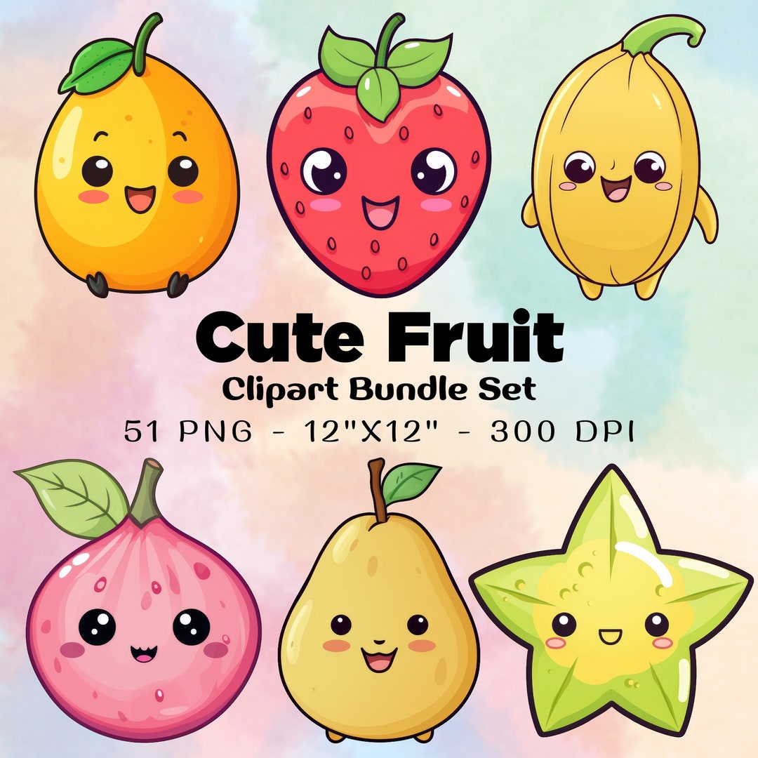 51 Cute Fruit Clipart Bundle Set PNG, Transparent, Digital, Printable ...