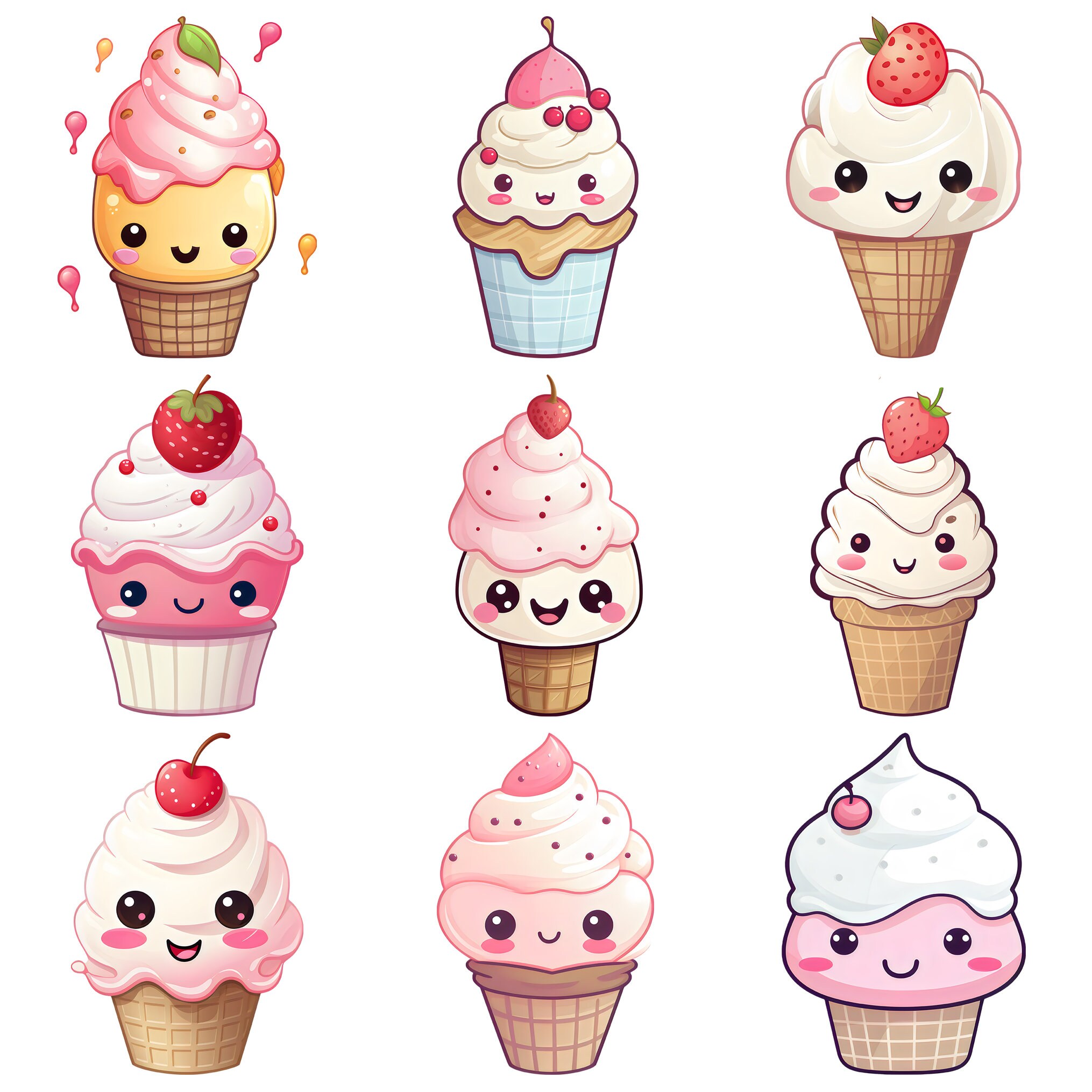 49 Cute Ice Cream Clipart Bundle Set - PNG, Transparent, Valentine ...