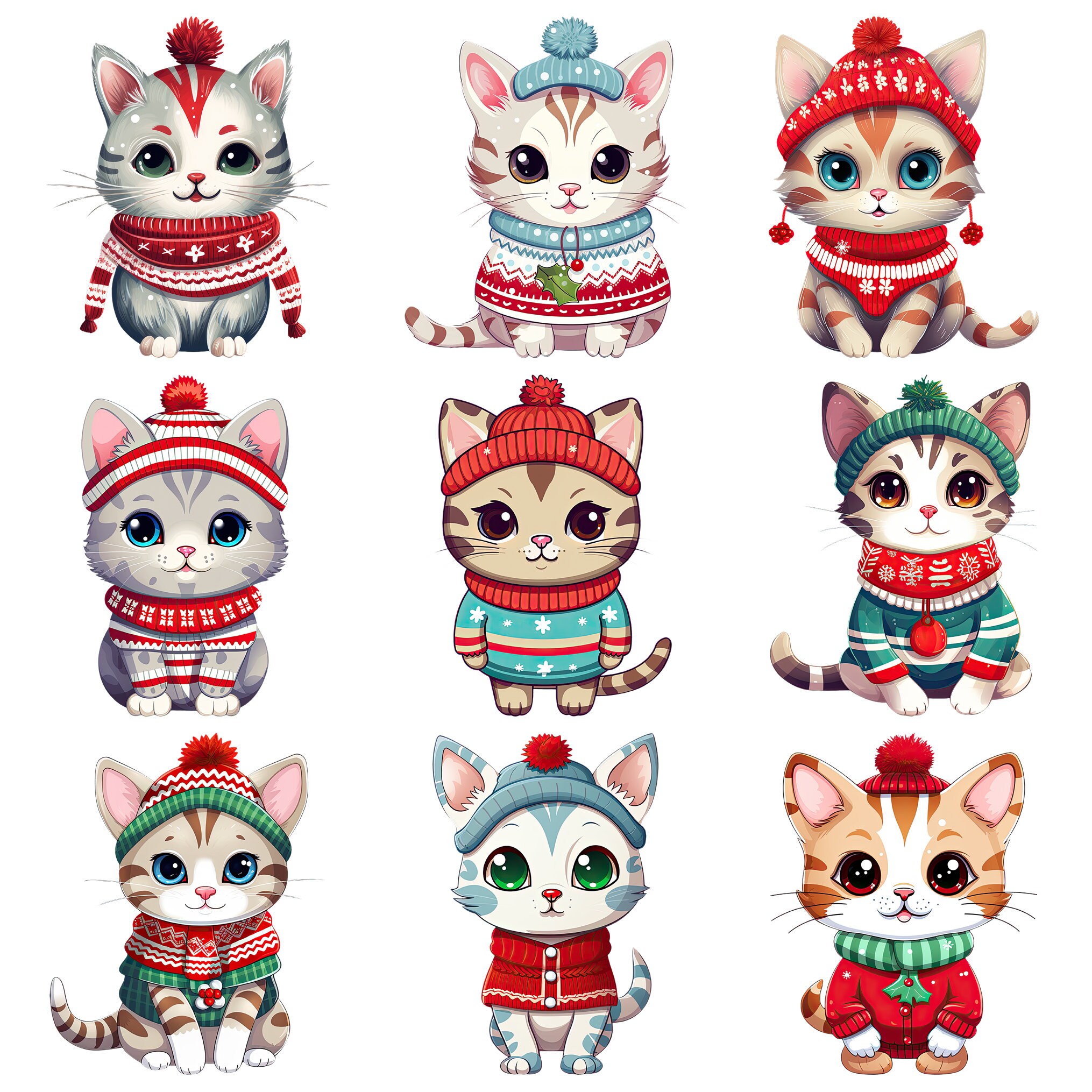 52 Cute Cat Christmas Bundle Set PNG, Christmas Clipart, Christmas Cat ...