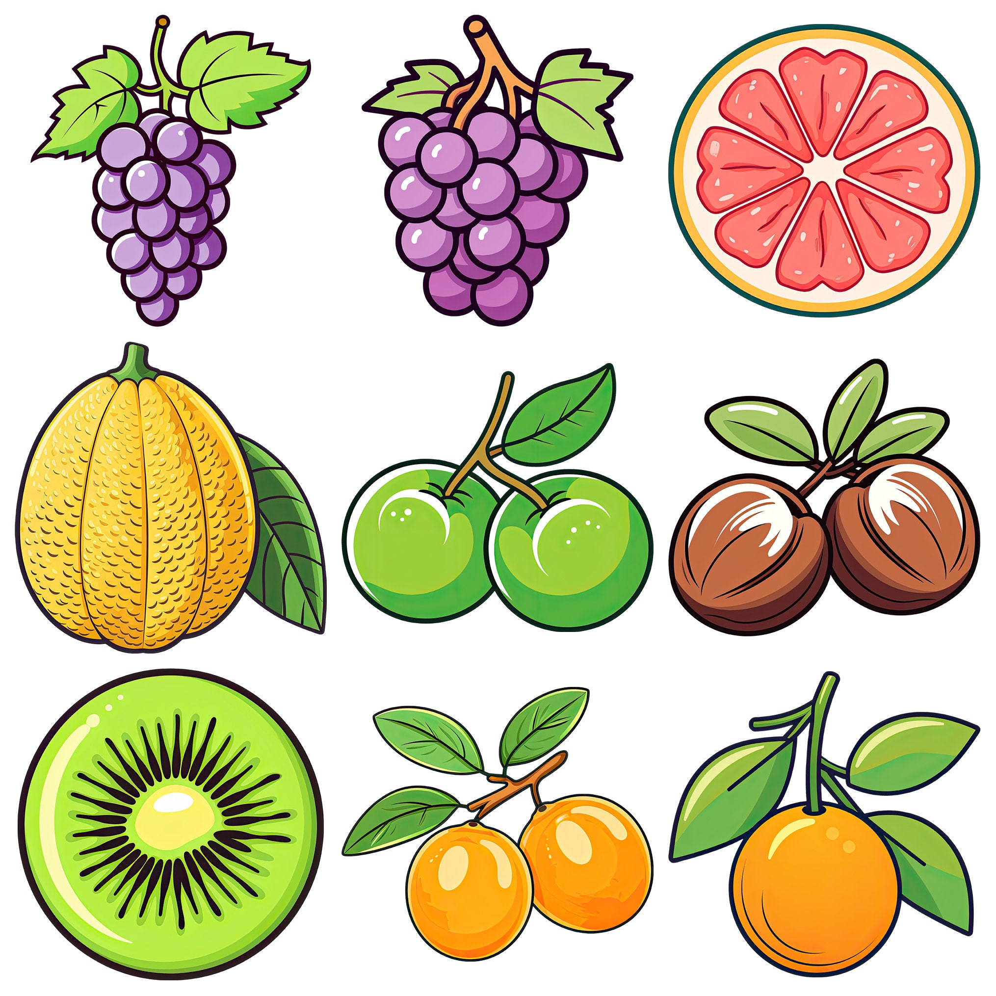 52 Fruit Clipart Bundle Set PNG, Transparent, Digital, Printable ...
