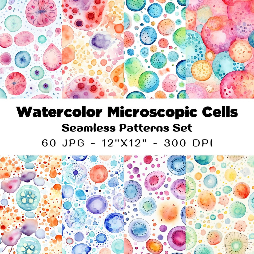 60 Watercolor Microscopic Cells Seamless Bundle - Digital, Printable ...