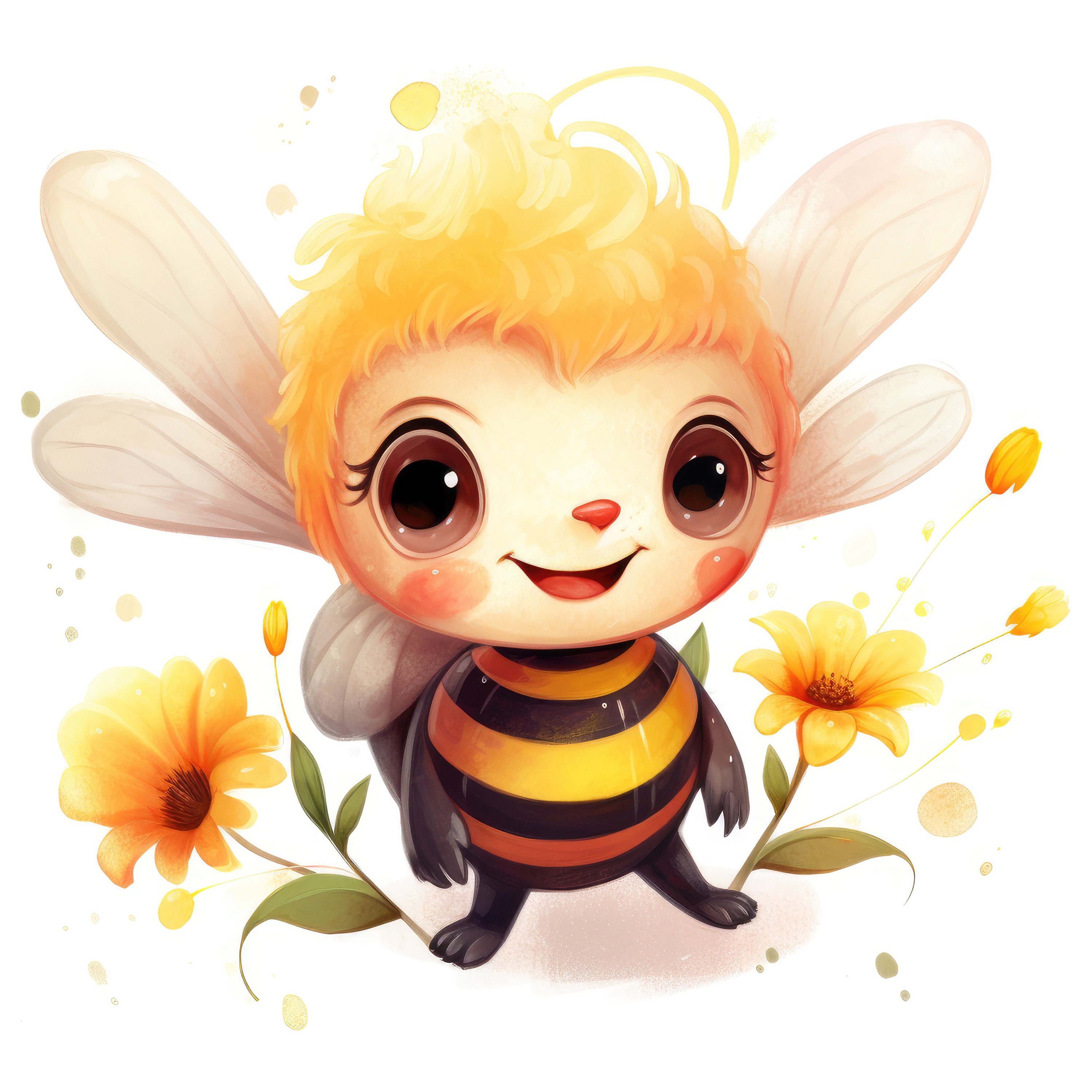 Cute Cute Bee With Flowers Clipart Set Bundle, 10 High-quality Images ...