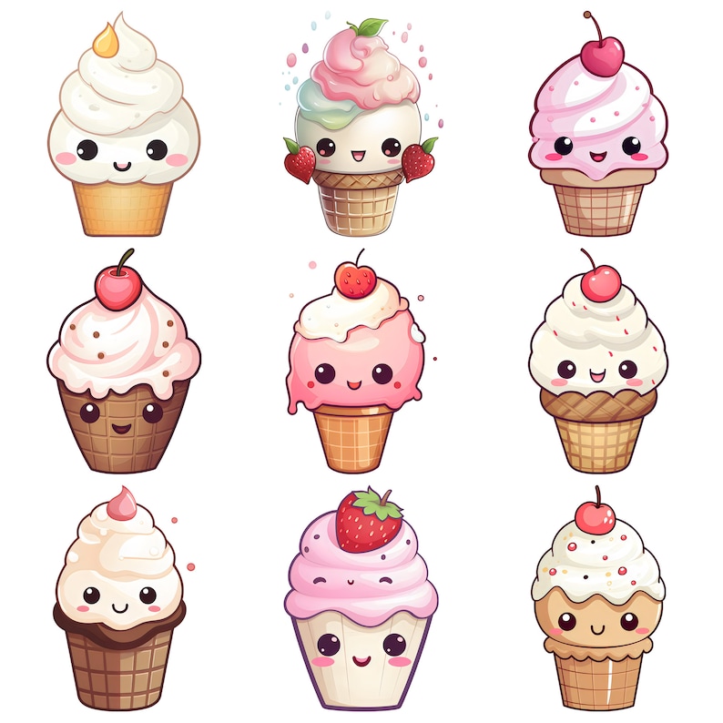 49 Cute Ice Cream Clipart Bundle Set - PNG, Transparent, Valentine ...