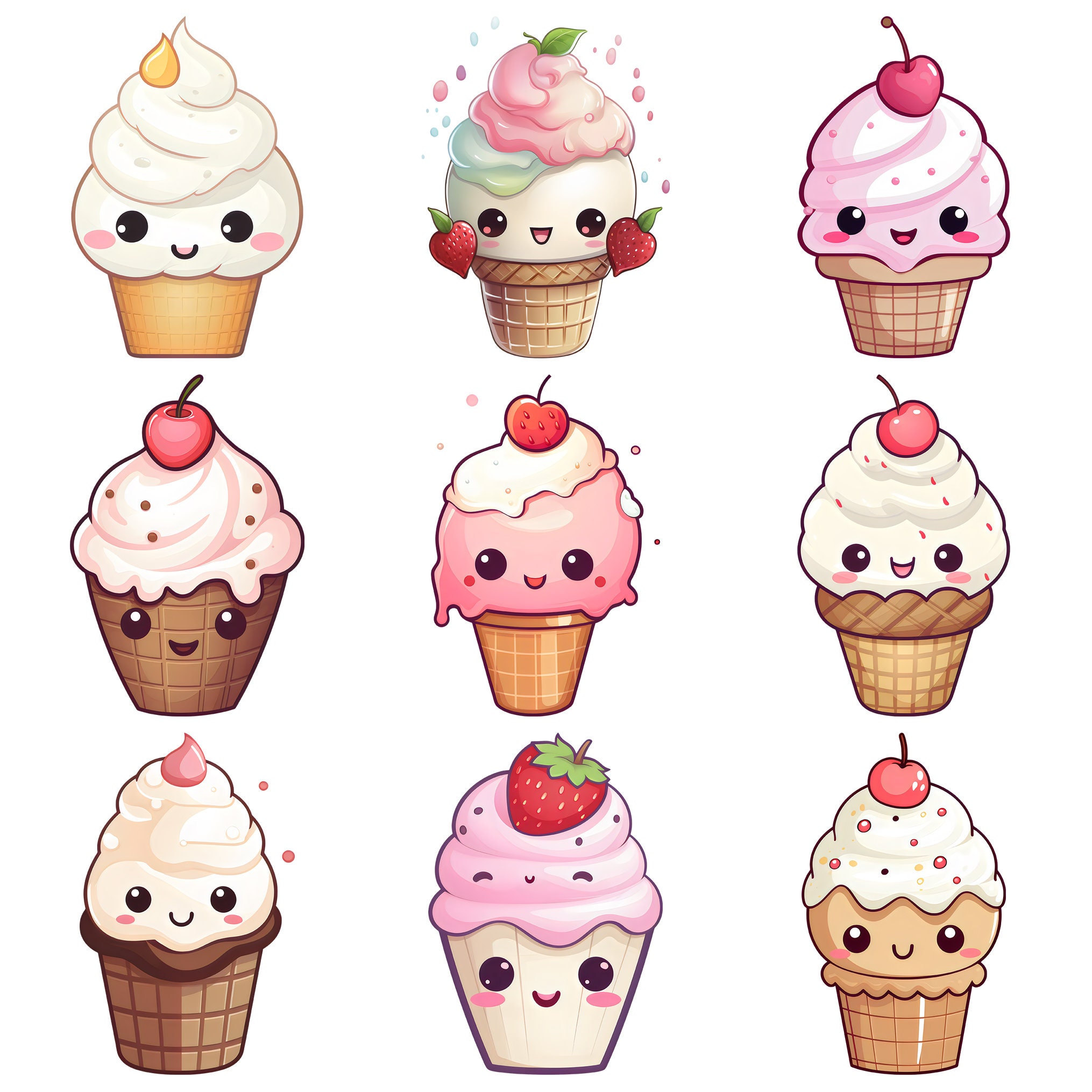 49 Cute Ice Cream Clipart Bundle Set - PNG, Transparent, Valentine ...