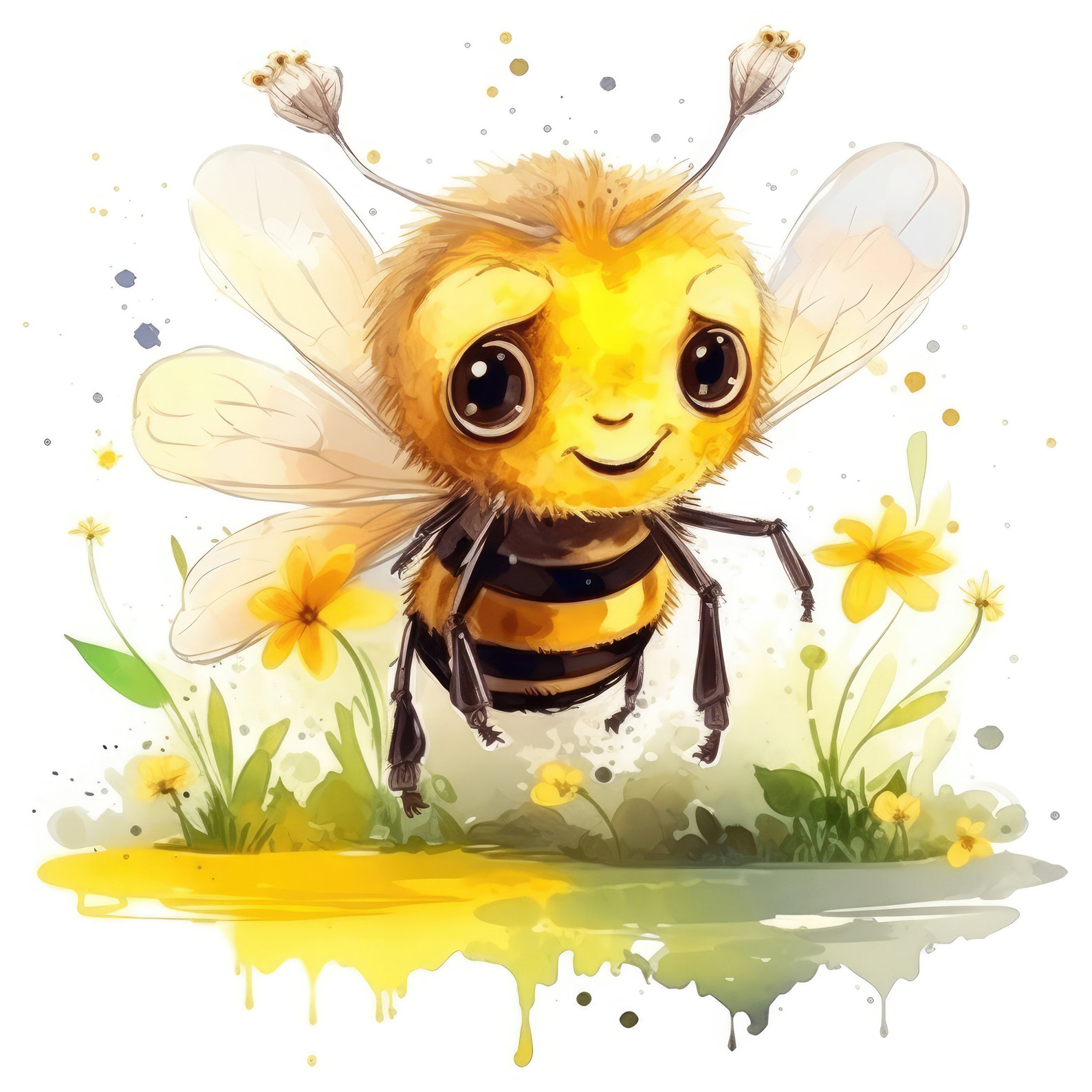 Cute Cute Bee With Flowers Clipart Set Bundle, 10 High-quality Images ...