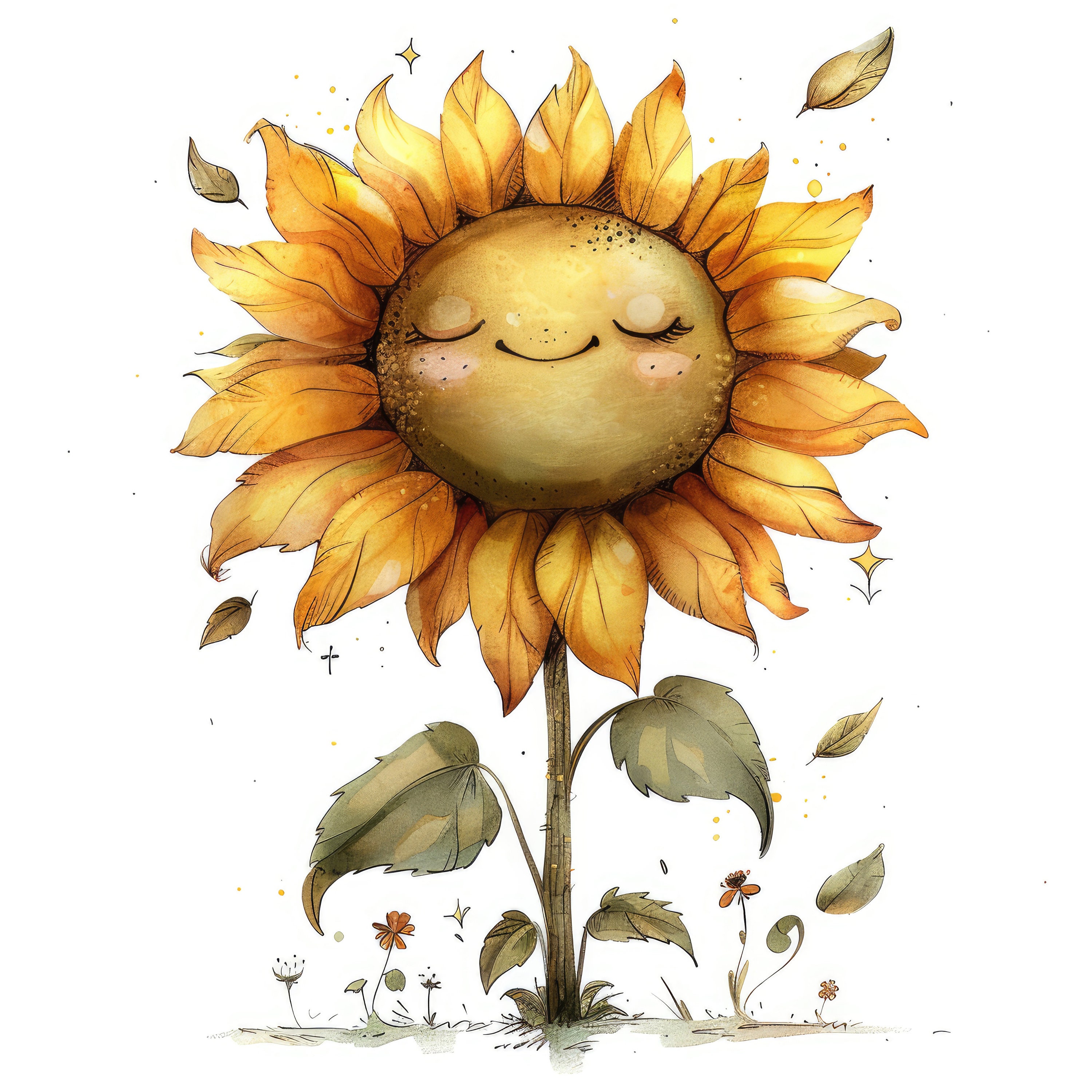 Cute Smiling Sunflower Clipart Bundle, 10 High-quality Images, Apparel ...