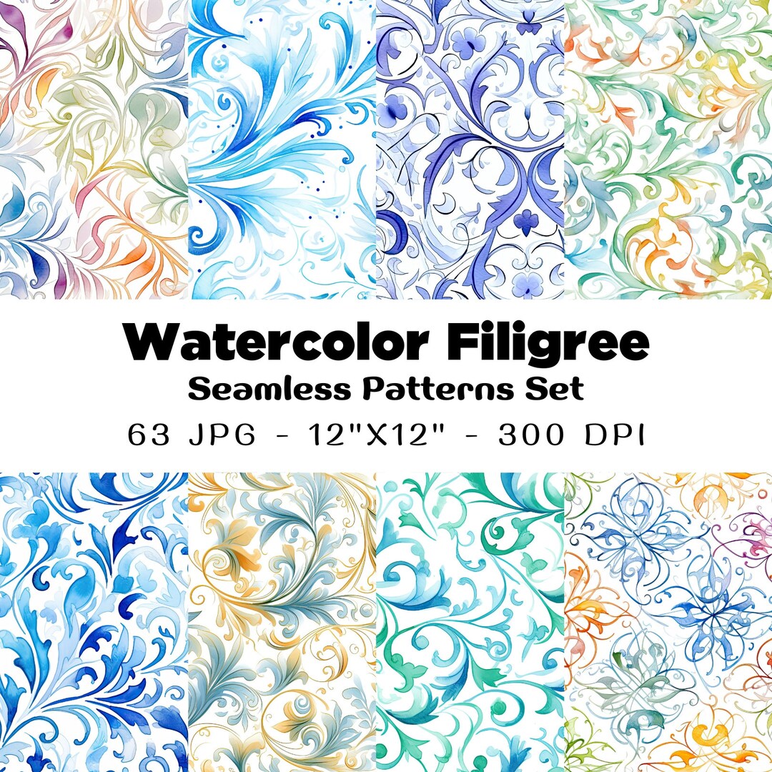 63 Watercolor Filigree Seamless Pattern Bundle, for a Stylish and ...
