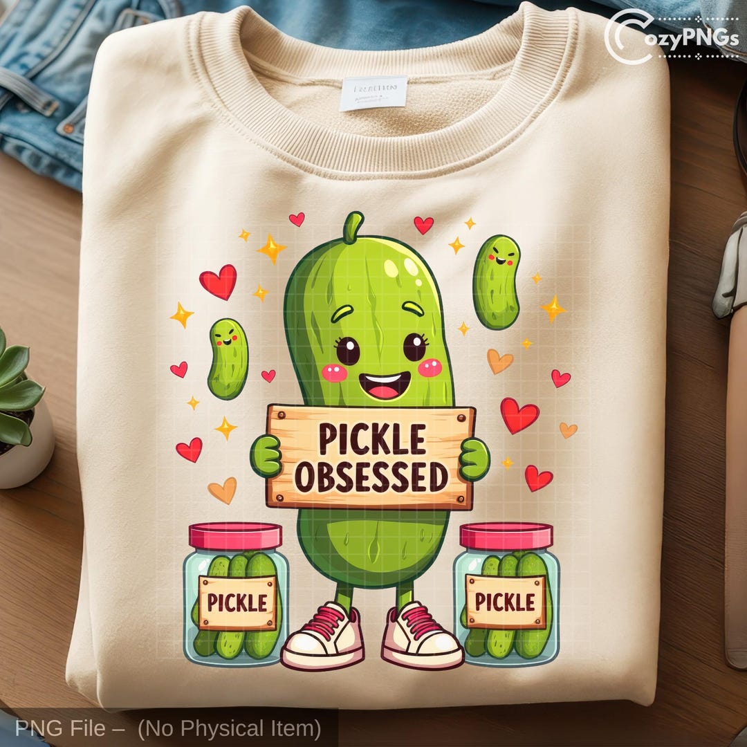 Pickle Obsessed PNG | Cute Pickle PNG | Kawaii Veggie Clipart | Funny ...