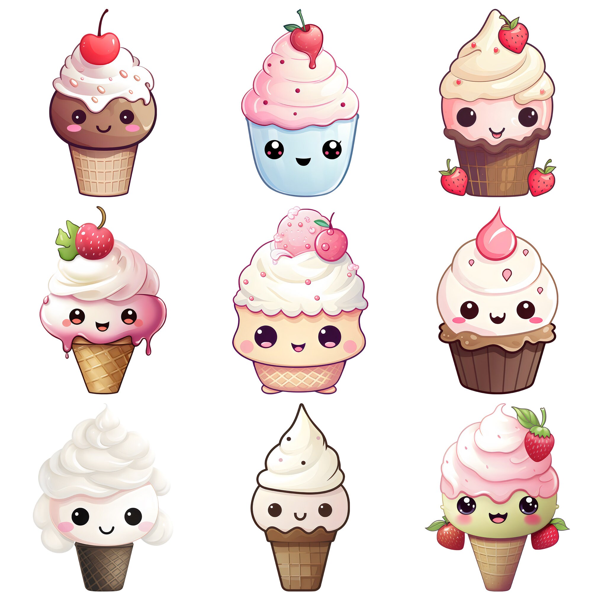 49 Cute Ice Cream Clipart Bundle Set PNG, Transparent, Valentine ...