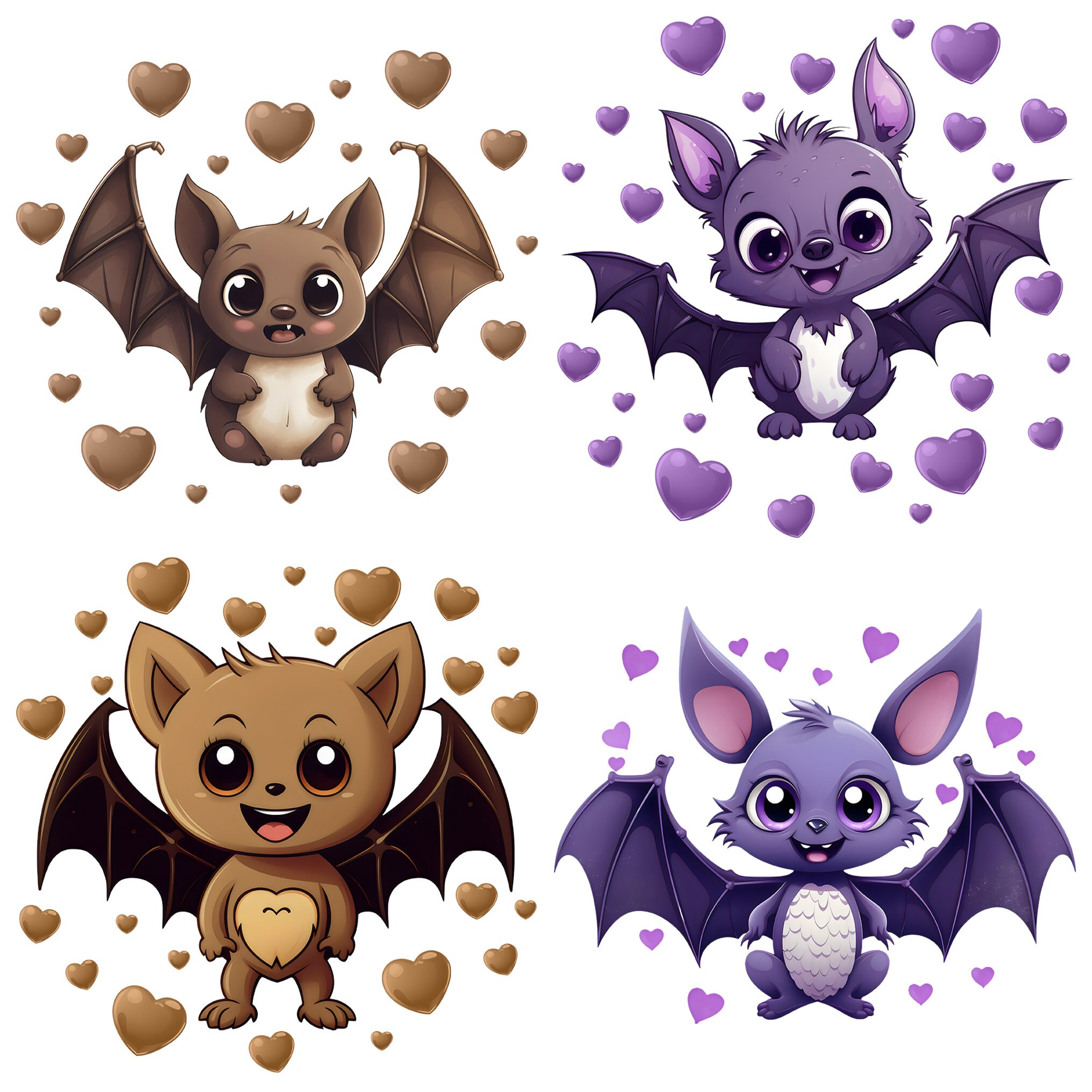 40 Funny Cartoon Bat Clipart Bundle Set PNG, Transparent, Valentine ...