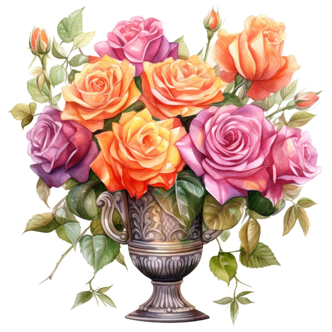Cute Roses in a Vase Clipart Set Bundle, 10 High-quality Images ...