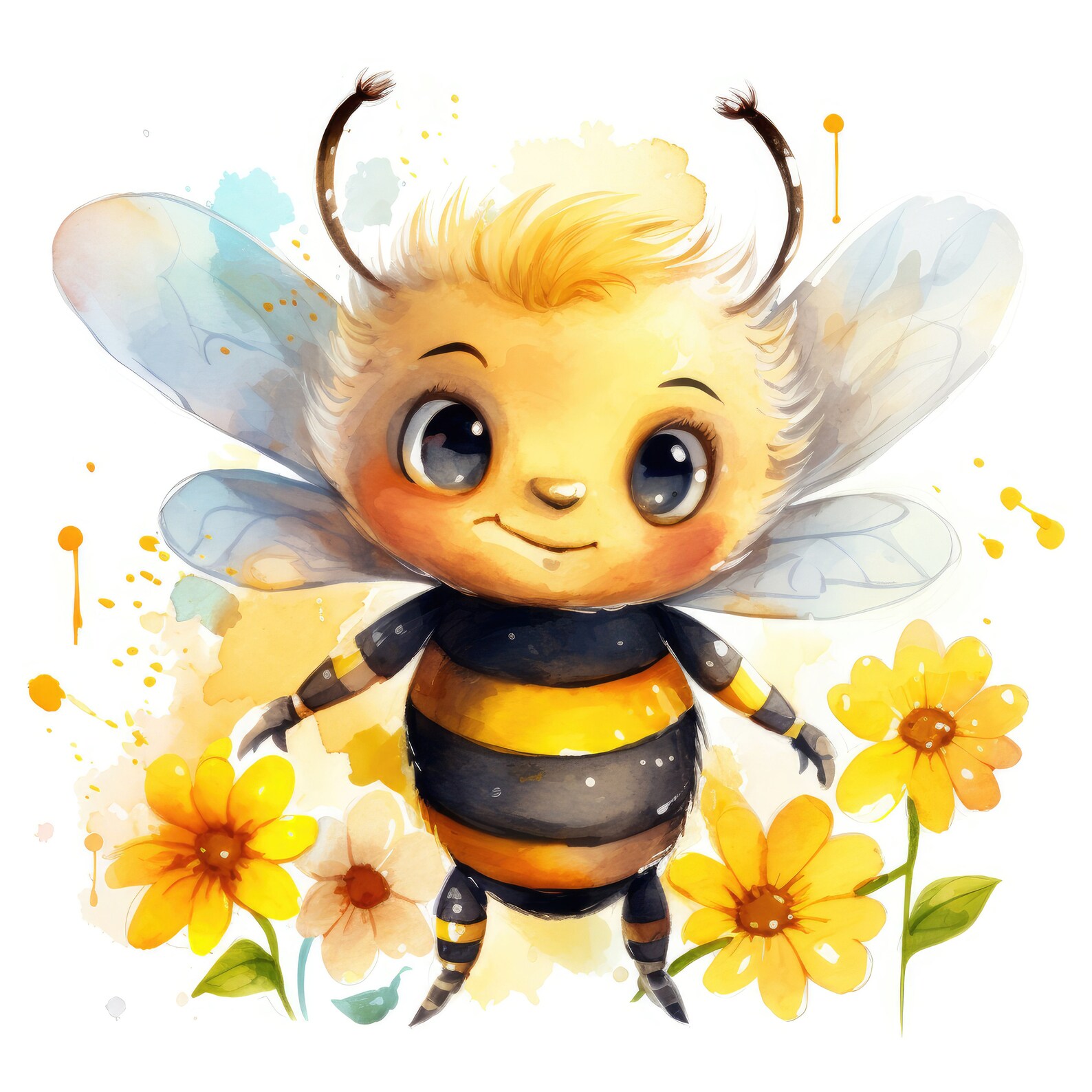 Cute Cute Bee With Flowers Clipart Set Bundle, 10 High-quality Images ...