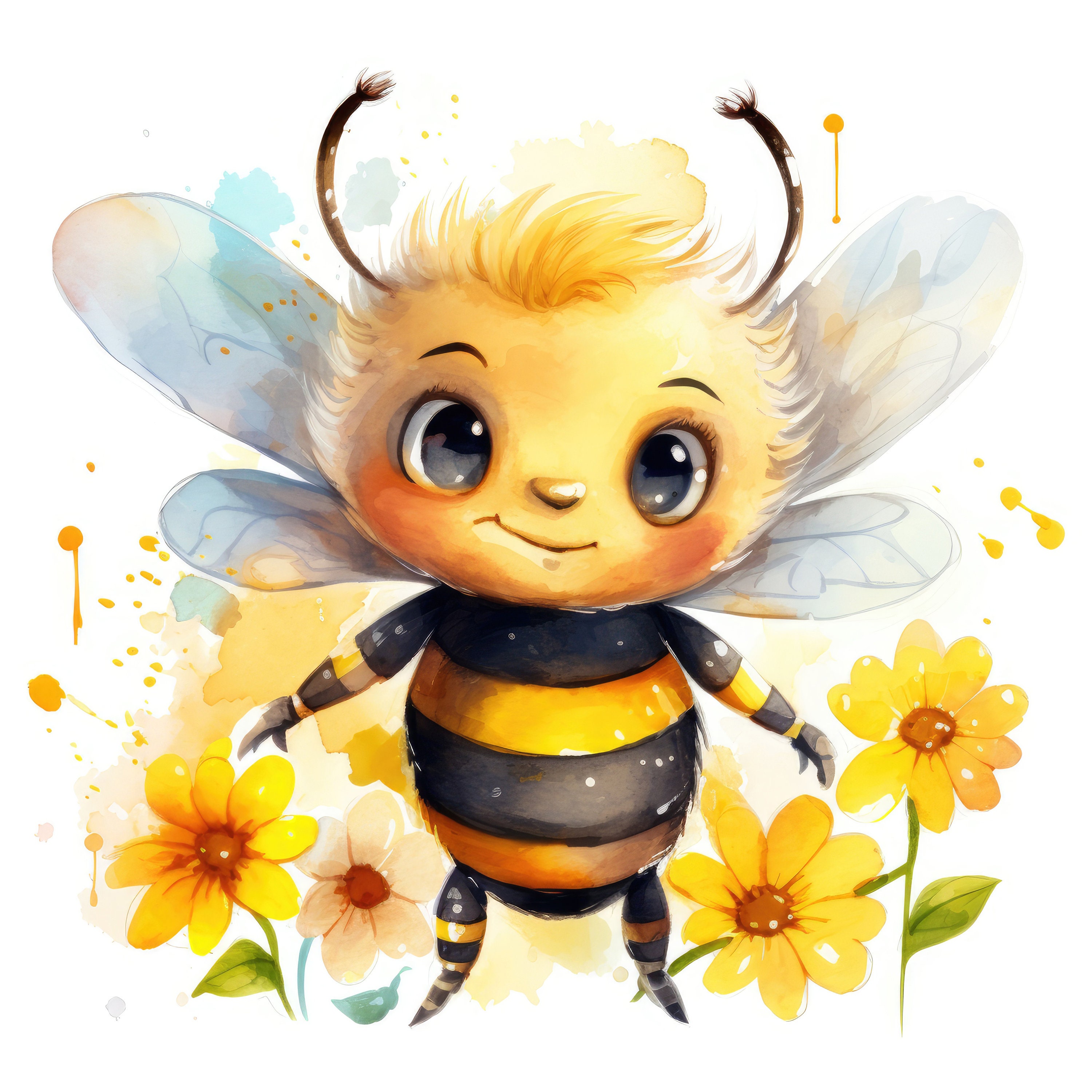 Cute Cute Bee With Flowers Clipart Set Bundle, 10 High-quality Images ...