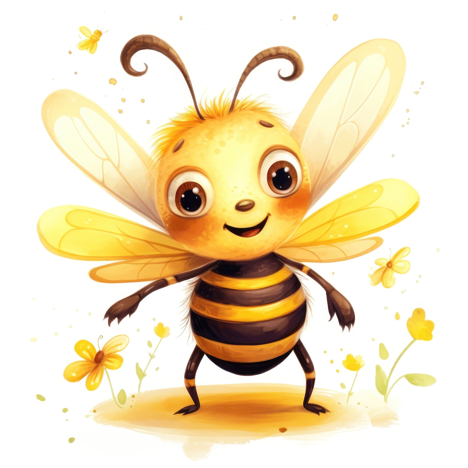 Cute Cute Bee With Flowers Clipart Set Bundle, 10 High-quality Images ...