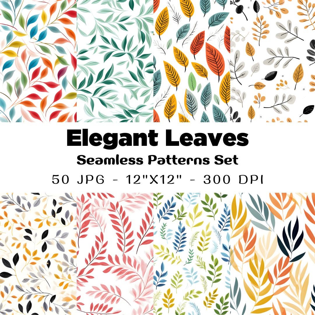50 Elegant Leaves Seamless Patterns Bundle Wallpaper for Dress Patterns ...