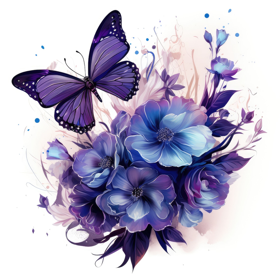 Cute Lovely Butterfly With Flowers Clipart Bundle, 10 High-quality ...