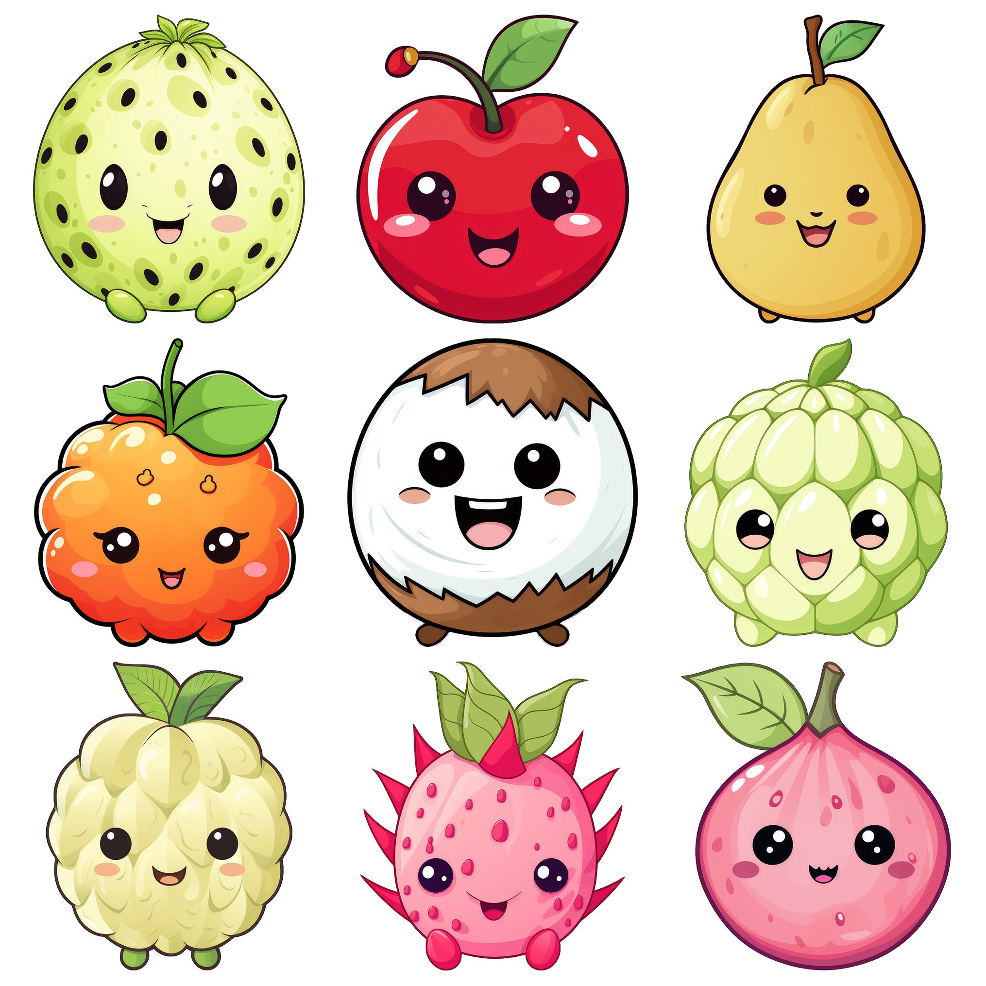 51 Cute Fruit Clipart Bundle Set PNG, Transparent, Digital, Printable ...
