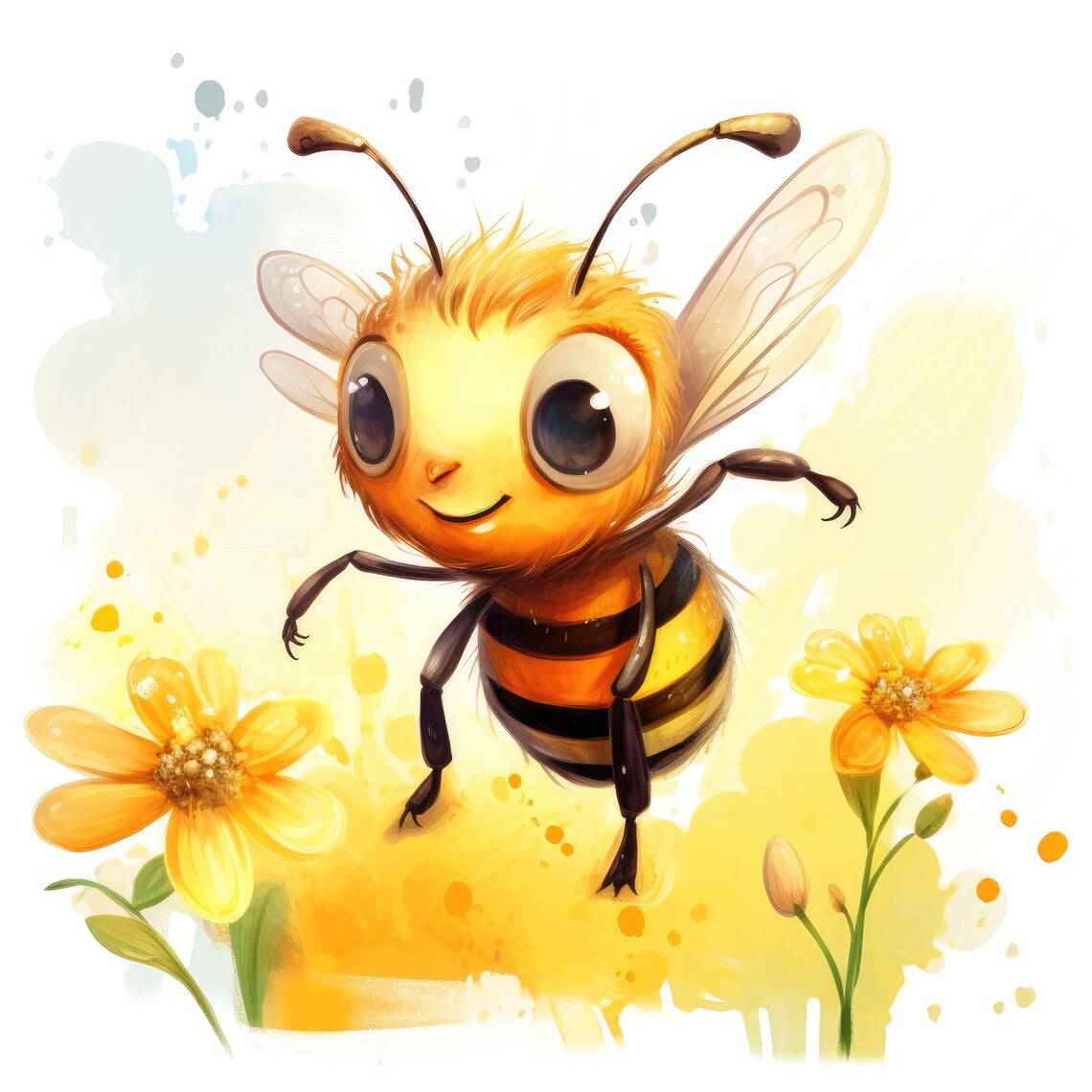 Cute Cute Bee With Flowers Clipart Set Bundle, 10 High-quality Images ...