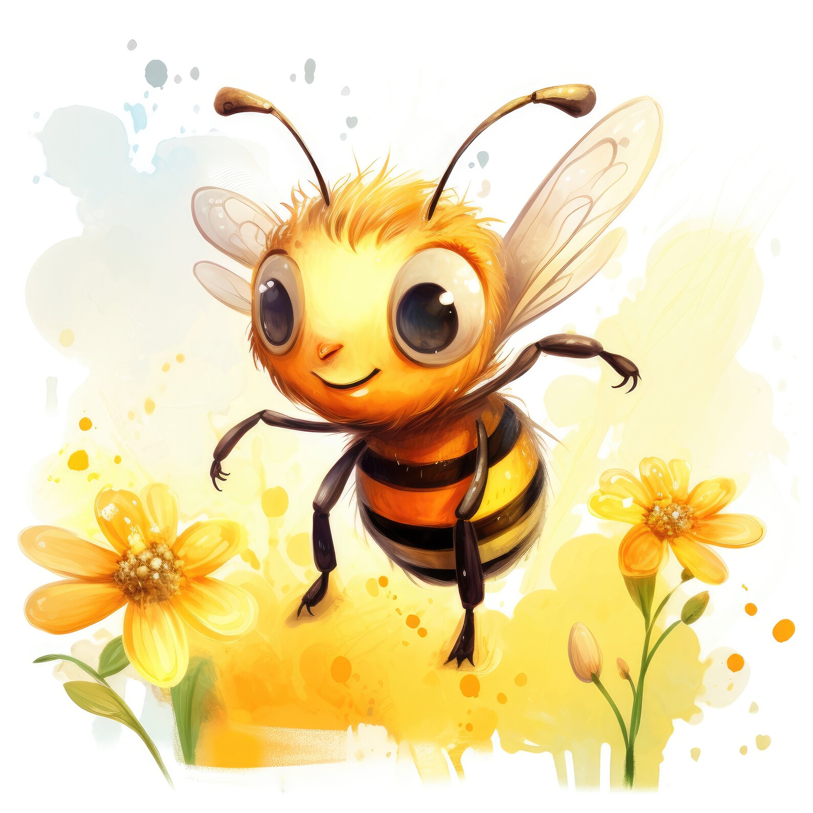 Cute Cute Bee With Flowers Clipart Set Bundle, 10 High-quality Images ...