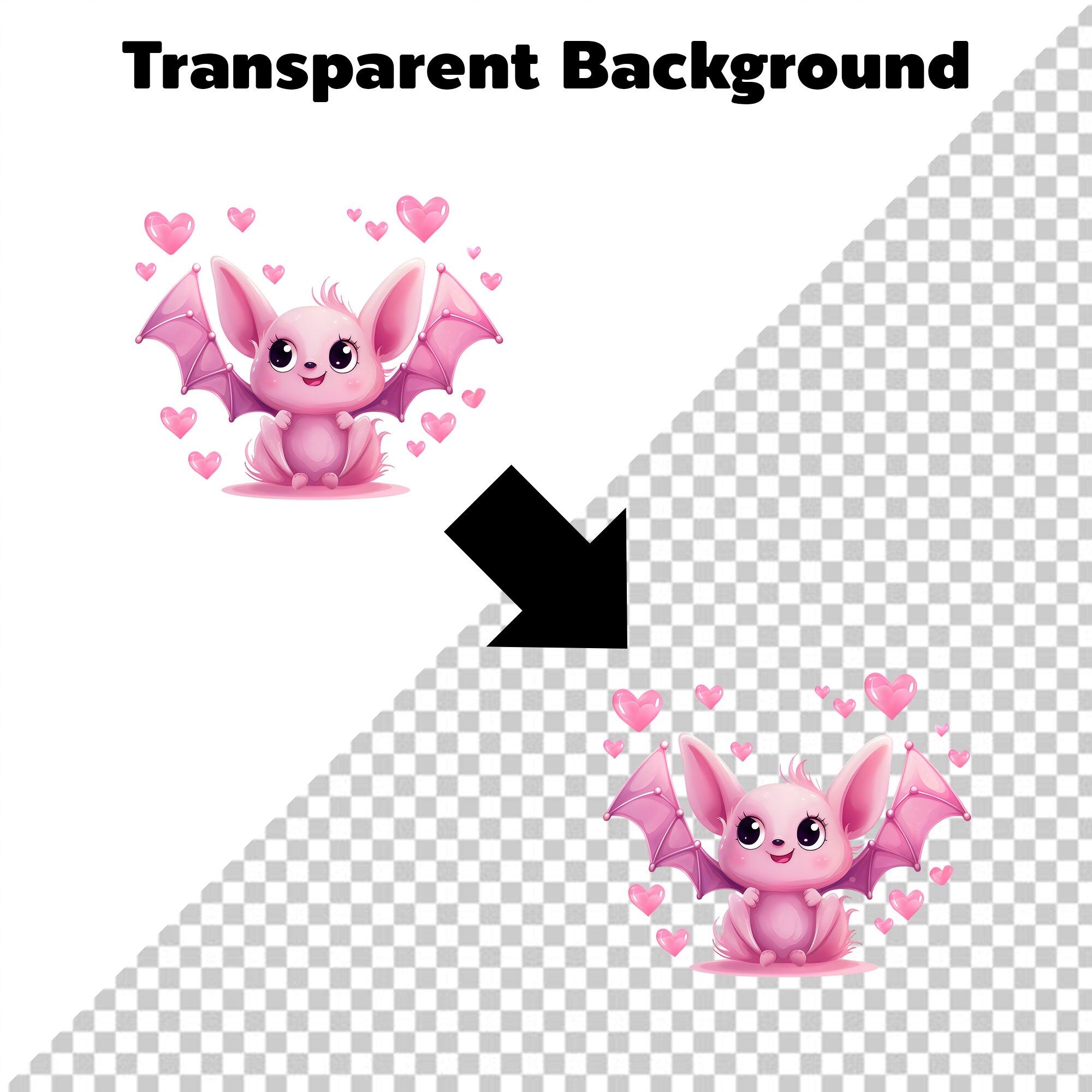 40 Funny Cartoon Bat Clipart Bundle Set PNG, Transparent, Valentine ...