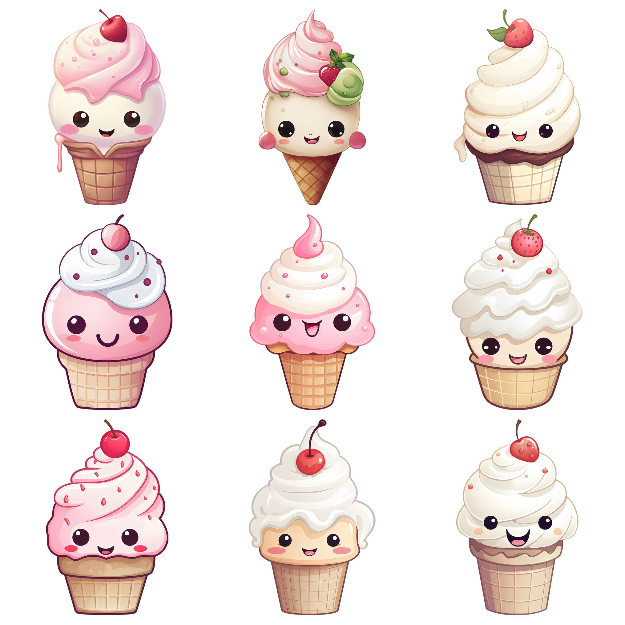 49 Cute Ice Cream Clipart Bundle Set - PNG, Transparent, Valentine ...