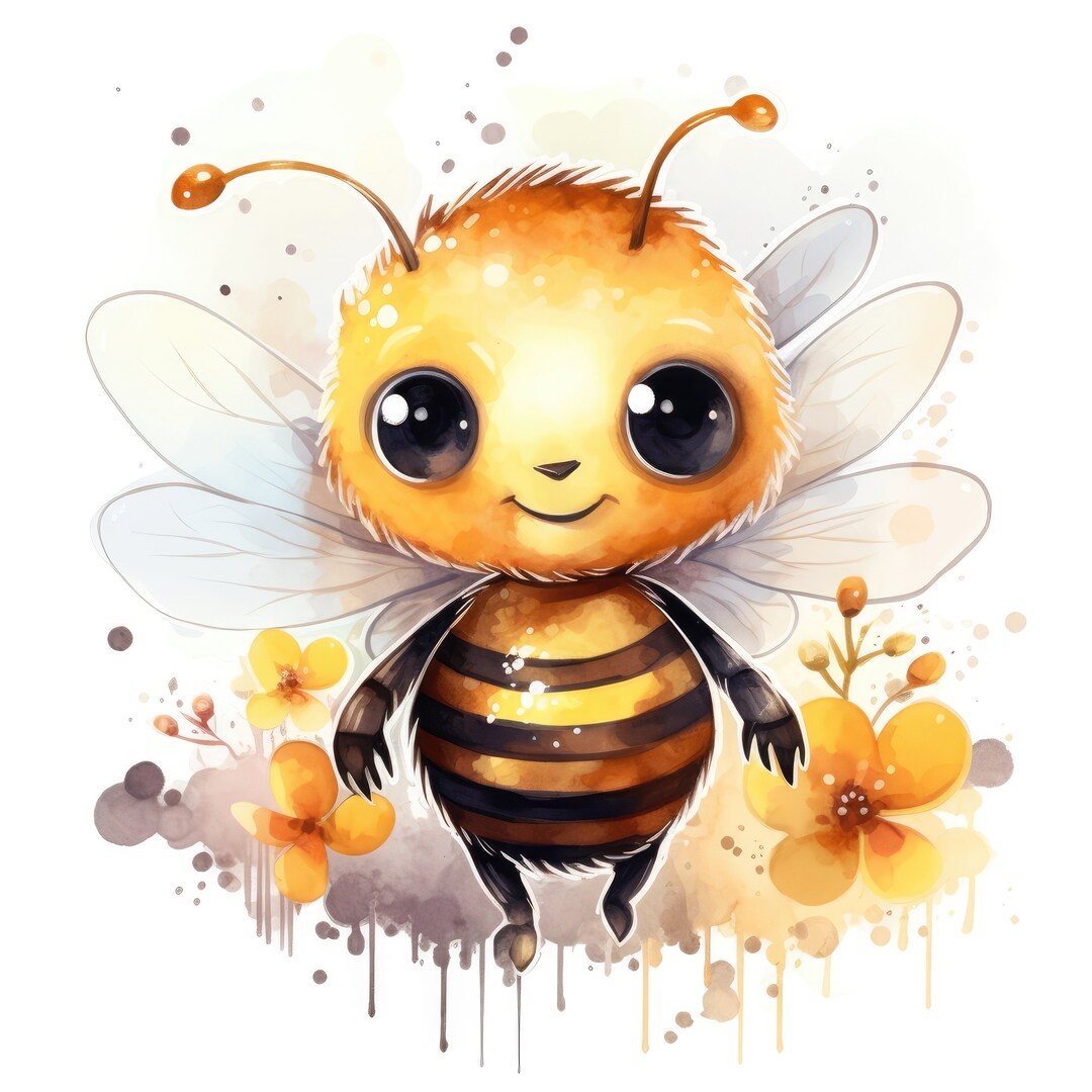 Cute Cute Bee With Flowers Clipart Set Bundle, 10 High-quality Images ...