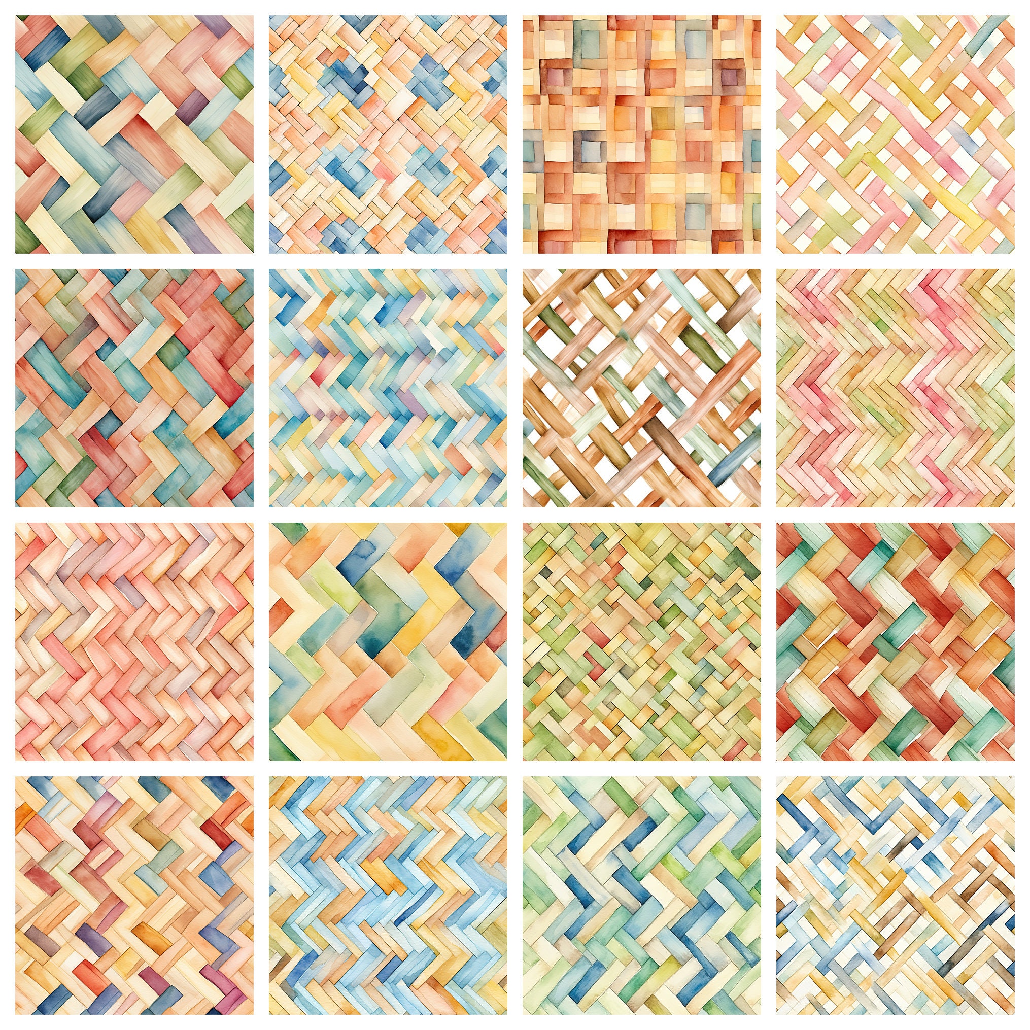 73 Watercolor Rattan Weave Seamless Pattern Bundle - Printable ...