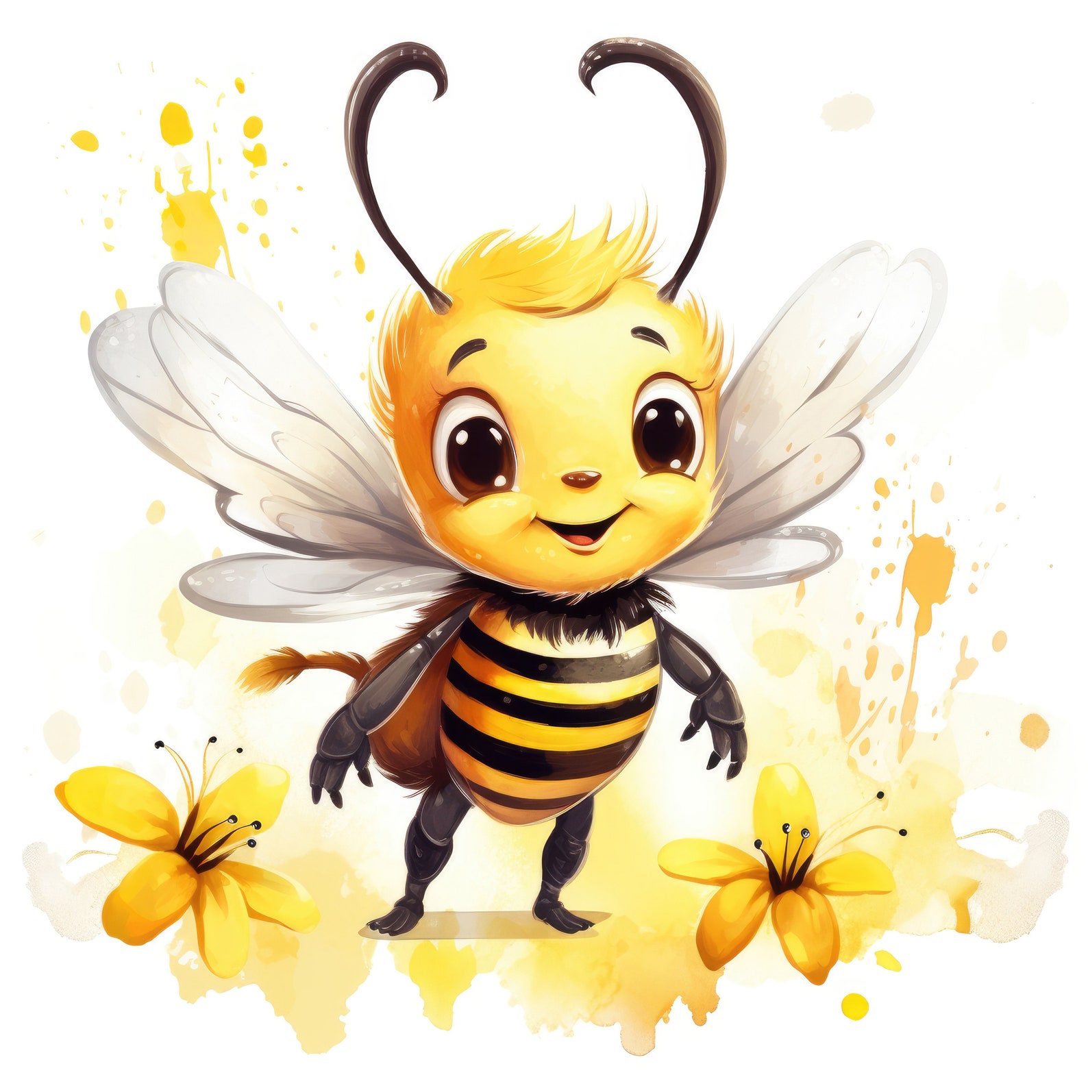 Cute Cute Bee With Flowers Clipart Set Bundle, 10 High-quality Images ...